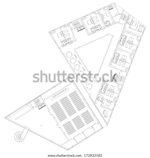 Modern Hotel Floor Architectural Plan Blueprint Stock Vector (Royalty ...