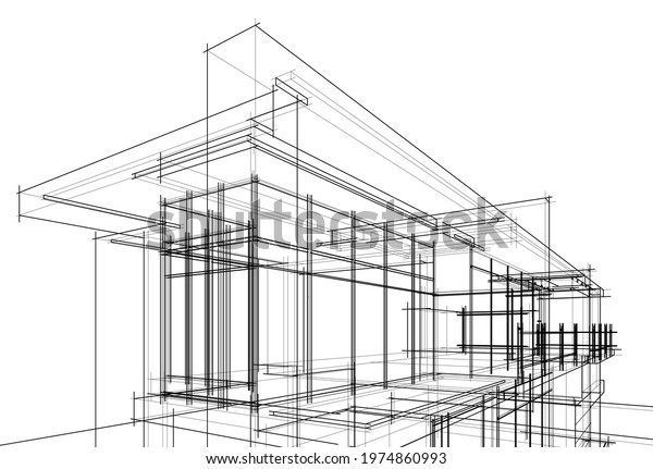 Modern House Achitectural Drawing Vector Illustration Stock Vector ...