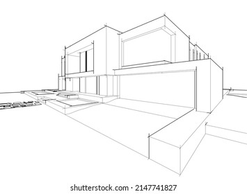 Modern House Architectural Drawing Vector Illustration Stock Vector ...