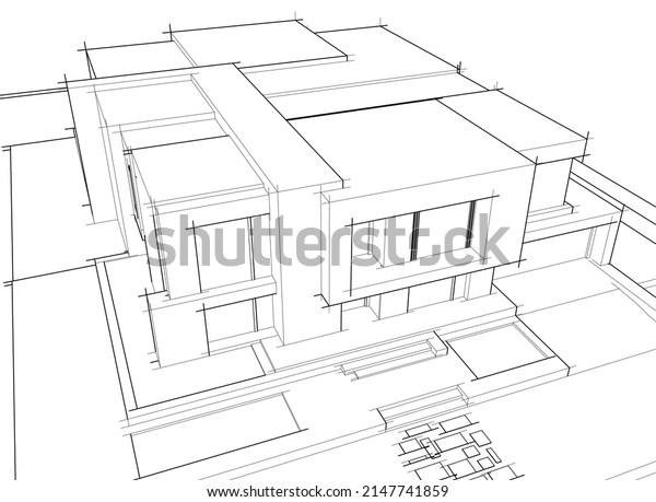 Modern House Architectural Drawing Vector Illustration Stock Vector ...