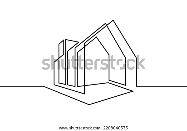 Modern House Continuous Line Art Drawing Stock Vector (Royalty Free ...