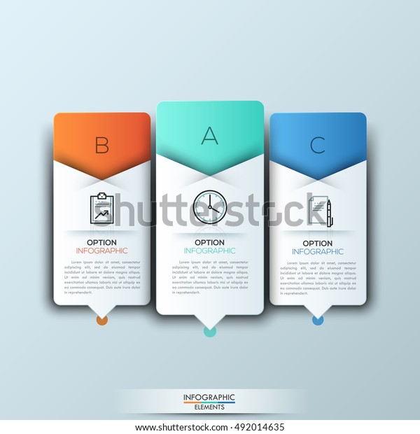 Modern infographics template with futuristic paper shapes and icons for ...