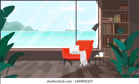 Living Room Interior Window Flat Design Stock Vector (Royalty Free ...