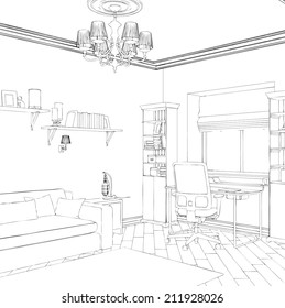 Modern House Interior Design Project Sketch Stock Illustration 1245070987
