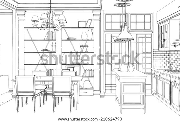 Modern Interior Hand Drawing Stock Vector (Royalty Free) 210624790 ...