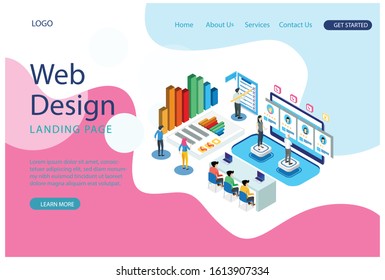 Modern Isometric Graph Analysis Online Data: vector de stock (libre de ...