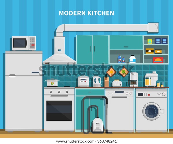 Modern Kitchen Background Home Appliances Flat Stock Vector (Royalty ...