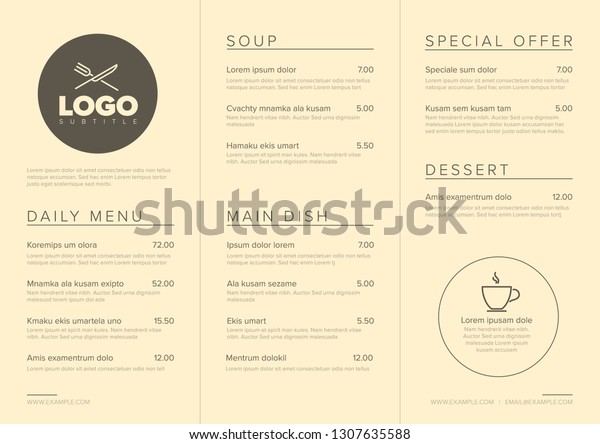 Modern Light Brown Minimalistic Restaurant Menu Stock Vector (Royalty ...