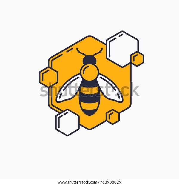 Modern Linear Logos Beekeepers Stickers On Stock Vector (Royalty Free ...