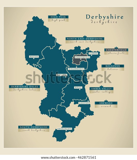 Modern Map Derbyshire County Labels Uk Stock Vector (Royalty Free ...
