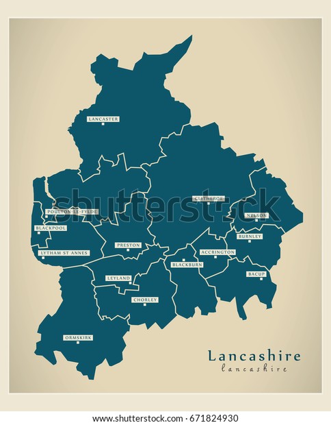 Modern Map Lancashire County Districts England Stock Vector (Royalty ...