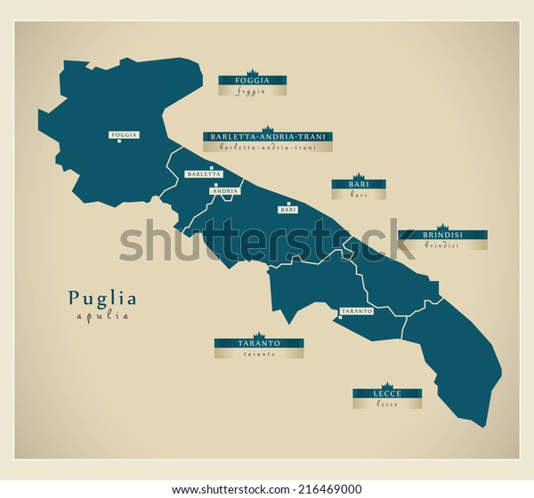 Modern Map Puglia Stock Vector (Royalty Free) 216469000 | Shutterstock