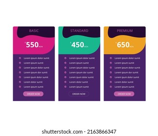 Modern Minimal Web Pricing Table Stock Vector (Royalty Free) 2163866347 ...
