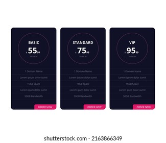 Modern Minimal Web Pricing Table Stock Vector (Royalty Free) 2163866349 ...