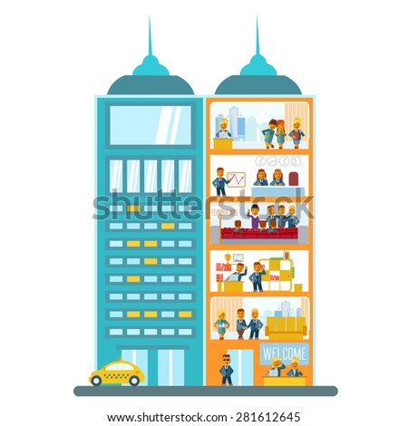 Modern Office Building Cartoon Flat Style Stock-Vektorgrafik ...