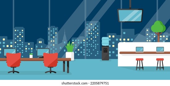 Modern Office Horizontal Vector Illustration Evening Stock Vector ...