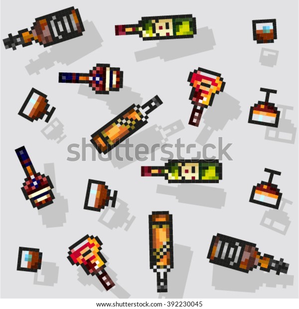 Modern Pixel Art Flat Alcohol Vector Stock Vector (Royalty Free) 392230045