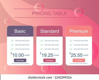 Vector Price Table Template Design Elements Stock Vector (Royalty Free ...