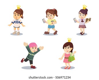 Modern Princess Cartoon Set: vector de stock (libre de regalías ...