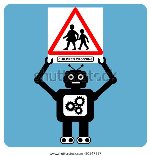 Modern Robot Traffic Sign Children Crossing Stock Vector (Royalty Free ...