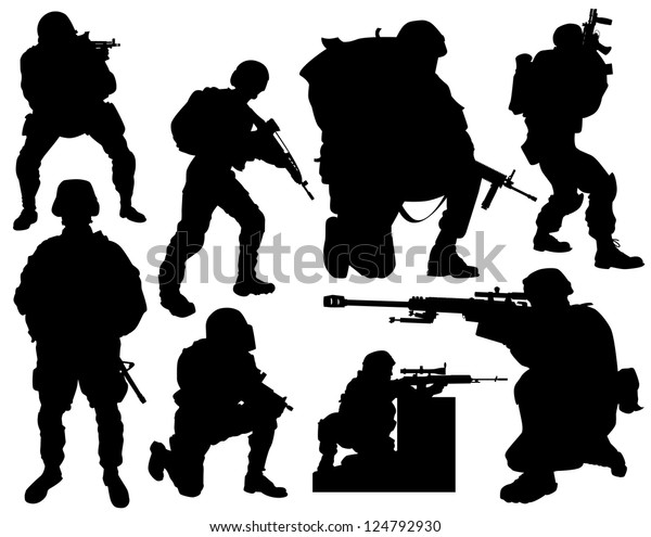 Modern Soldier Combat Positions 스톡 벡터(로열티 프리) 124792930