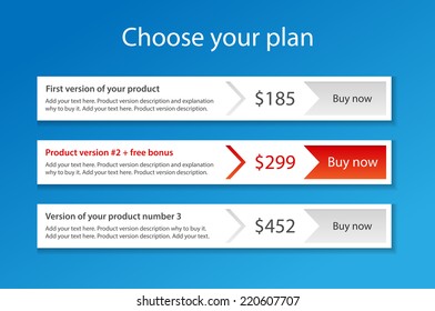 Modern Template 3 Pricing Plans 1 Stock Vector (Royalty Free) 220607707 ...