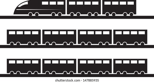 Modern Train On Tracks Silhouette: vector de stock (libre de regalías ...