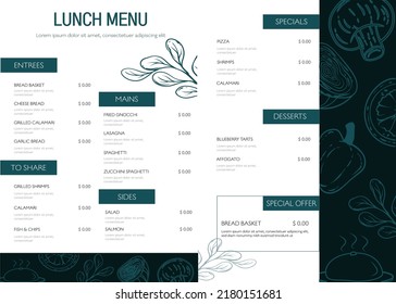 Modern Vector Menu Design Lunch Stock Vector (Royalty Free) 2180151681 ...