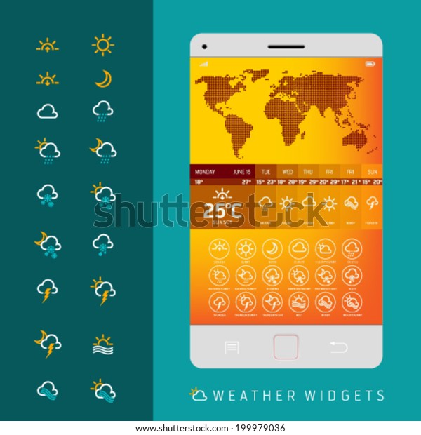 Modern Weather Widget Symbols Interface Design Stock Vector (Royalty ...