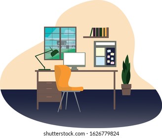 Modern Workplace Computer Office Work Vector Stock Vector (Royalty Free ...