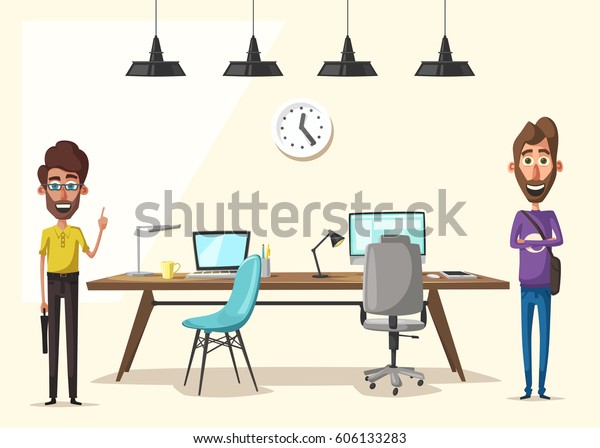 Modern Workplace Creative Character Office Work: เวกเตอร์สต็อก (ปลอดค่า ...