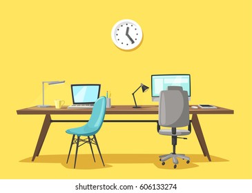 Modern Workplace Office Work Cartoon Vector Stock Vector (Royalty Free ...