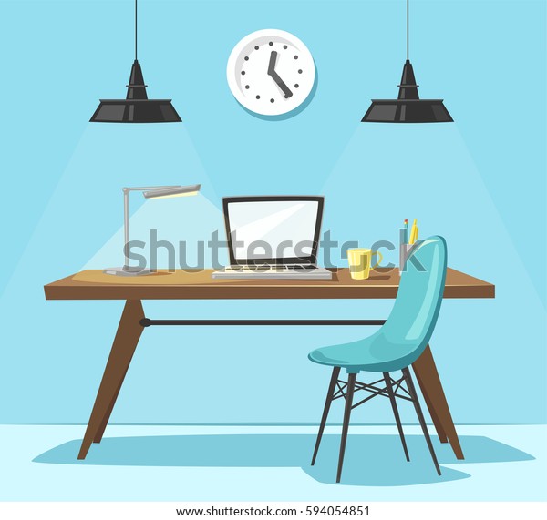 Modern Workplace Office Work Cartoon Vector: เวกเตอร์สต็อก (ปลอดค่า ...