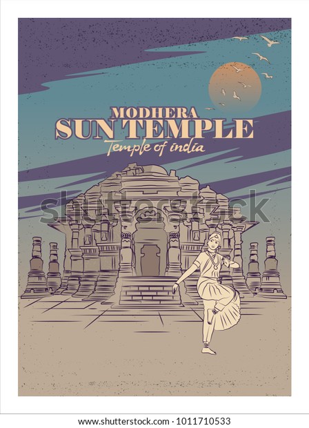 Modhera Sun Temple Gujarat India Vintage Stock Vector (Royalty Free ...