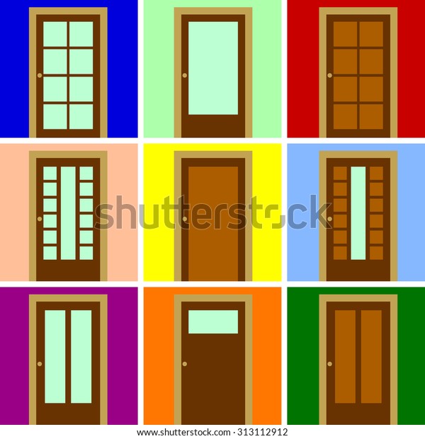 Modular Set 9 Wooden Doors Drawings Stock Vector (Royalty Free ...
