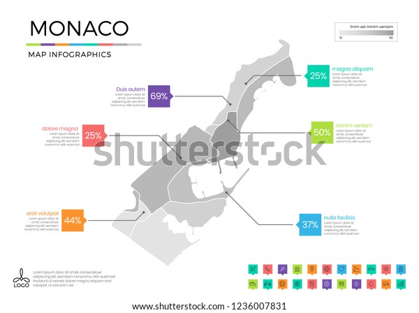 Monaco Map Infographics Editable Separated Layers Stock Vector (Royalty ...