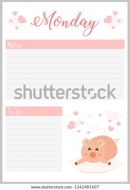 Monday Planner Page Organiser Printable Your Stock Vector (Royalty Free ...