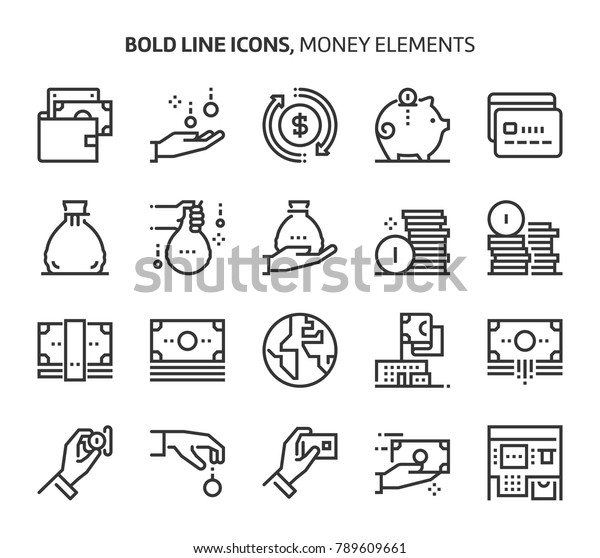 Money Elements Bold Line Icons Illustrations Stock Vector (Royalty Free ...