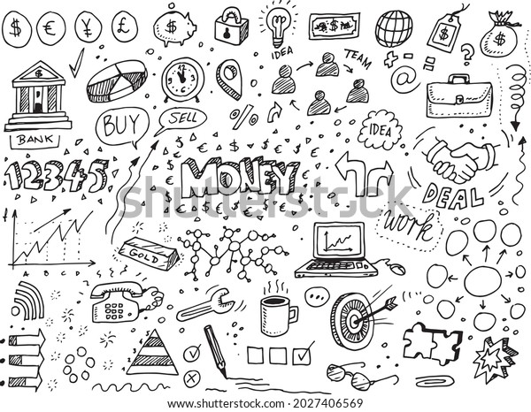 Money Hand Drawn Doodles Vector Set Stock Vector (Royalty Free ...