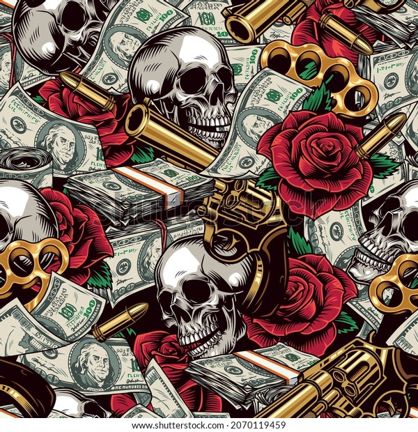 Money Mafia Colorful Seamless Pattern Vintage Stock Vector (Royalty ...