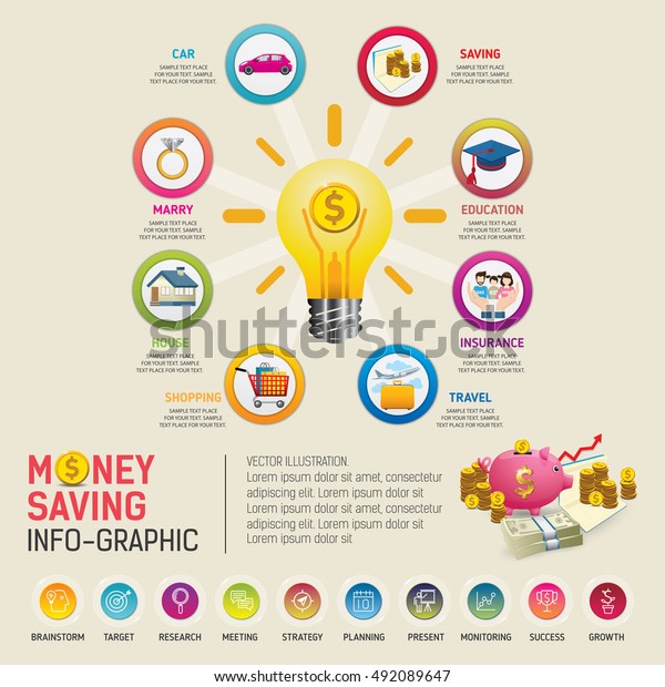 Money Saving Planning Infographics Conceptual Golden Stock Vector ...