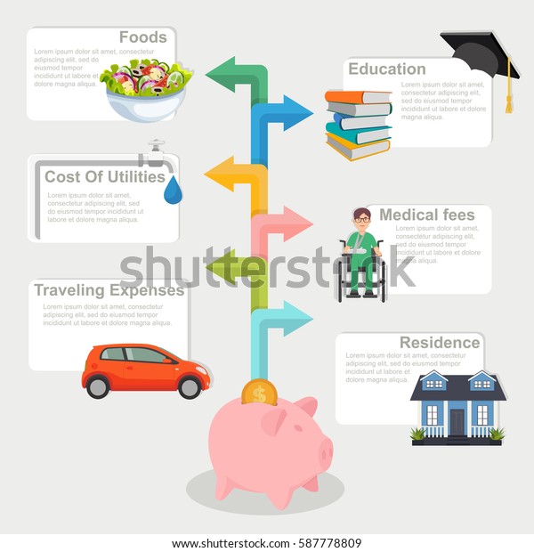 Money Saving Planning Infographics Template Golden Stock Vector ...