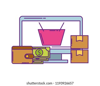 Monitor Computer Wallet Money Icons Stock Vector (Royalty Free ...