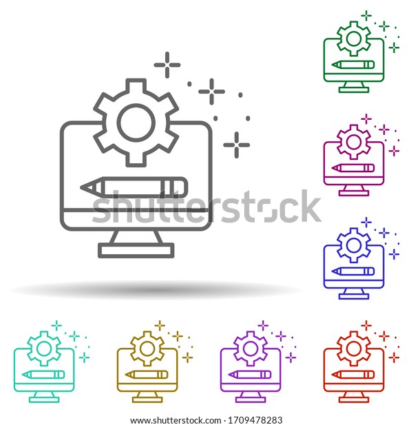 Monitor Gear Pencil Multi Color Icon Stock Vector (Royalty Free ...