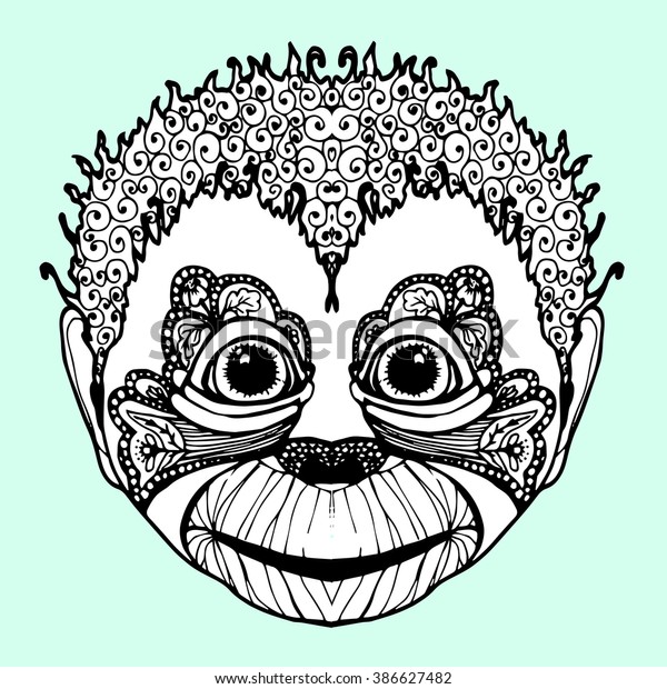 Monkey Aborigine Tribe Black White Drawing 스톡 벡터(로열티 프리) 386627482 ...