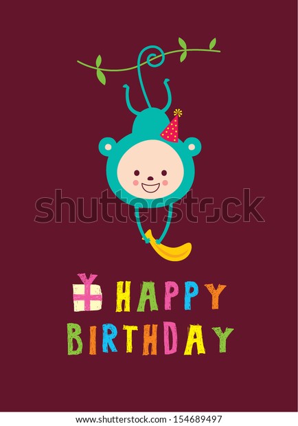 Monkey Birthday Greeting Card Stock Vector (Royalty Free) 154689497 ...