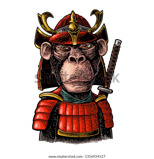 Monkey Dressed Japan Helmet Armor Samurai Stock Vector (Royalty Free ...