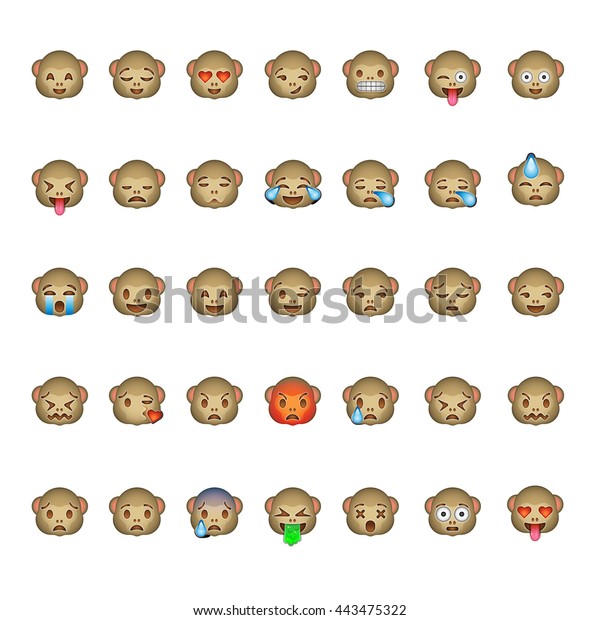 Monkey Emoticon Smiley Faces Emoji Collection Stock Vector (Royalty ...