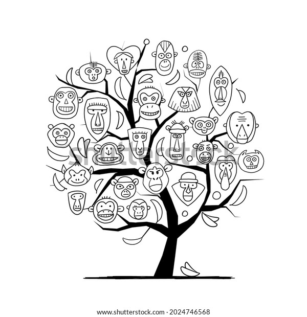 Monkey Family Tree Sketch Your Design Stock Vector (Royalty Free ...