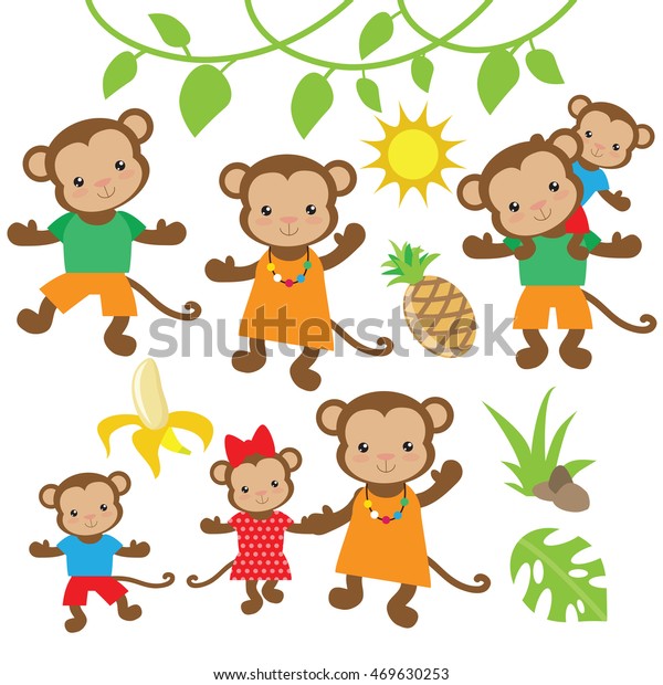Monkey Family Vector Illustration Stock Vector (Royalty Free) 469630253